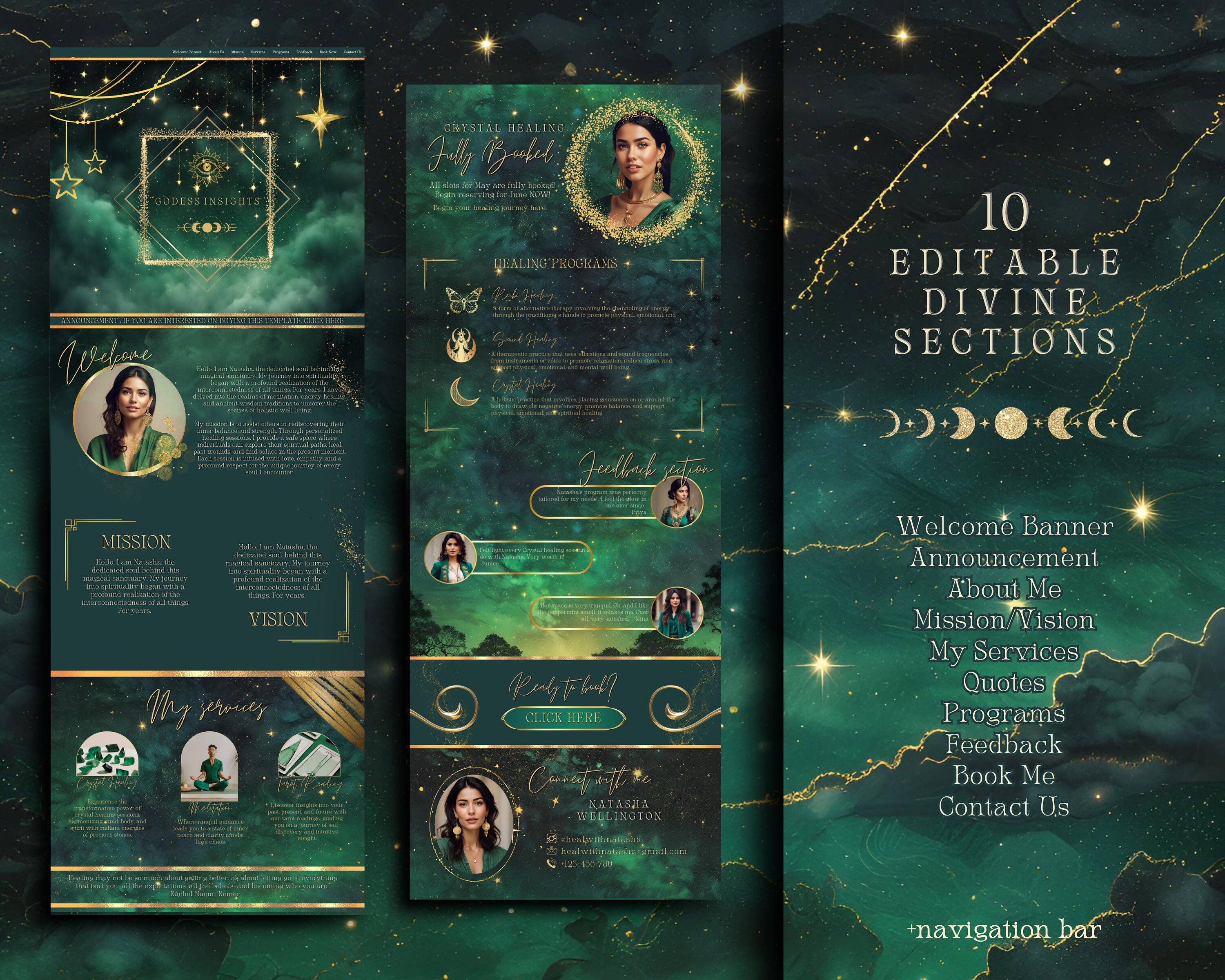 Influencer Website Divine Esmeralda Spiritual Canva Webpage, Goddess ...