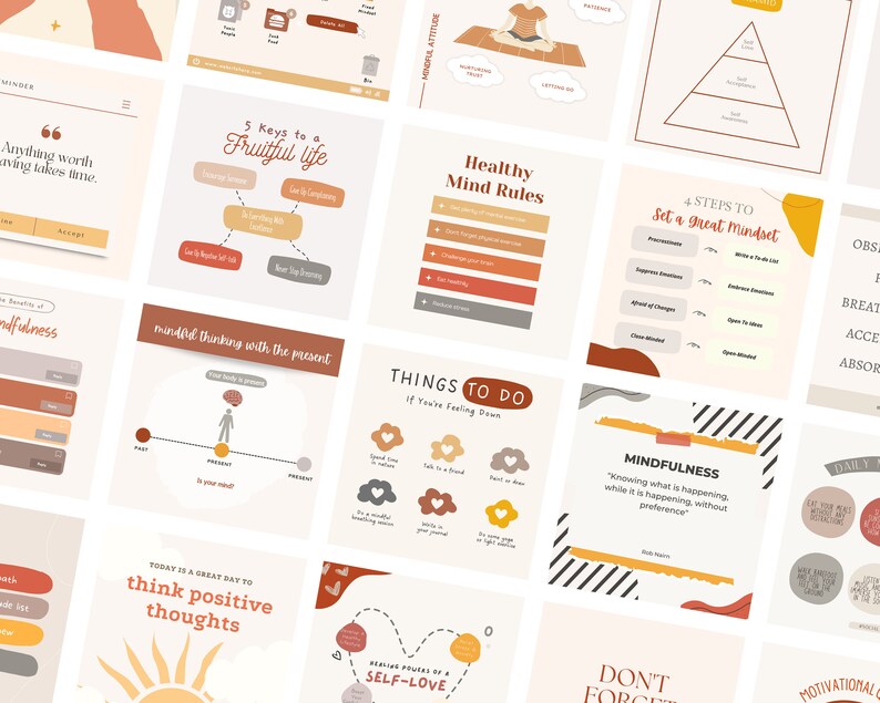 Mindfulness and Mental Wellness Instagram Templates, Mindful Thinking ...