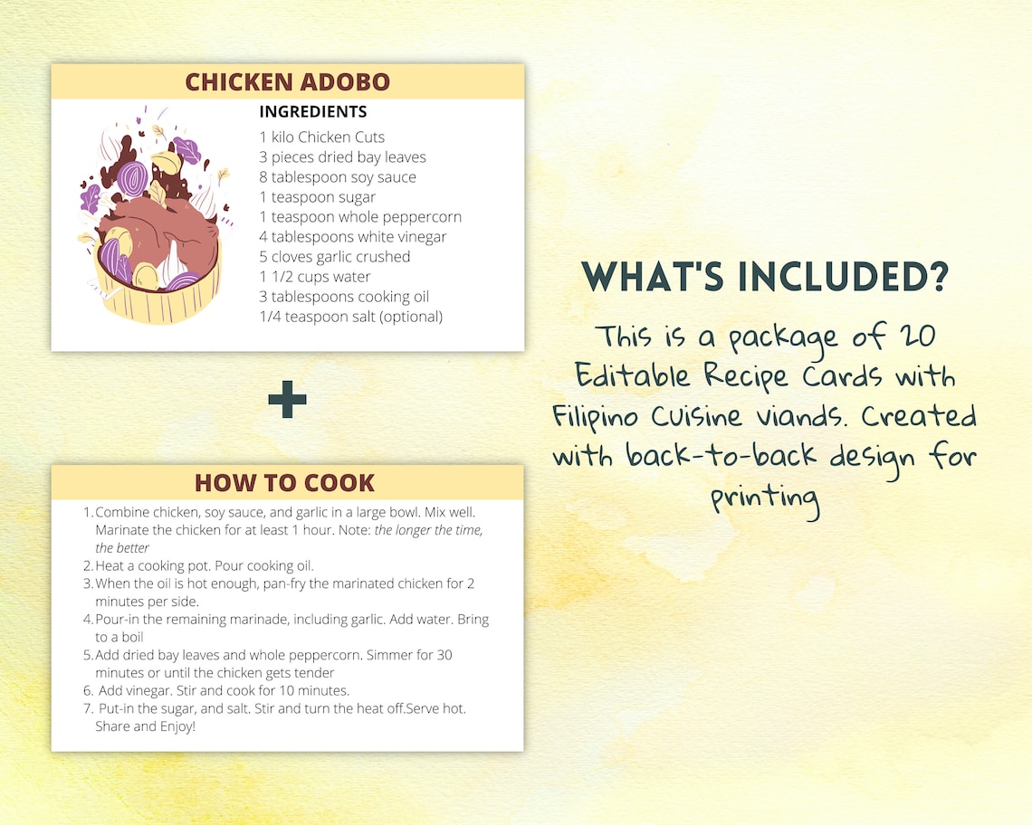 Recipe Card Filipino Cuisine | Printable Recipe Cards | How to Cook ...