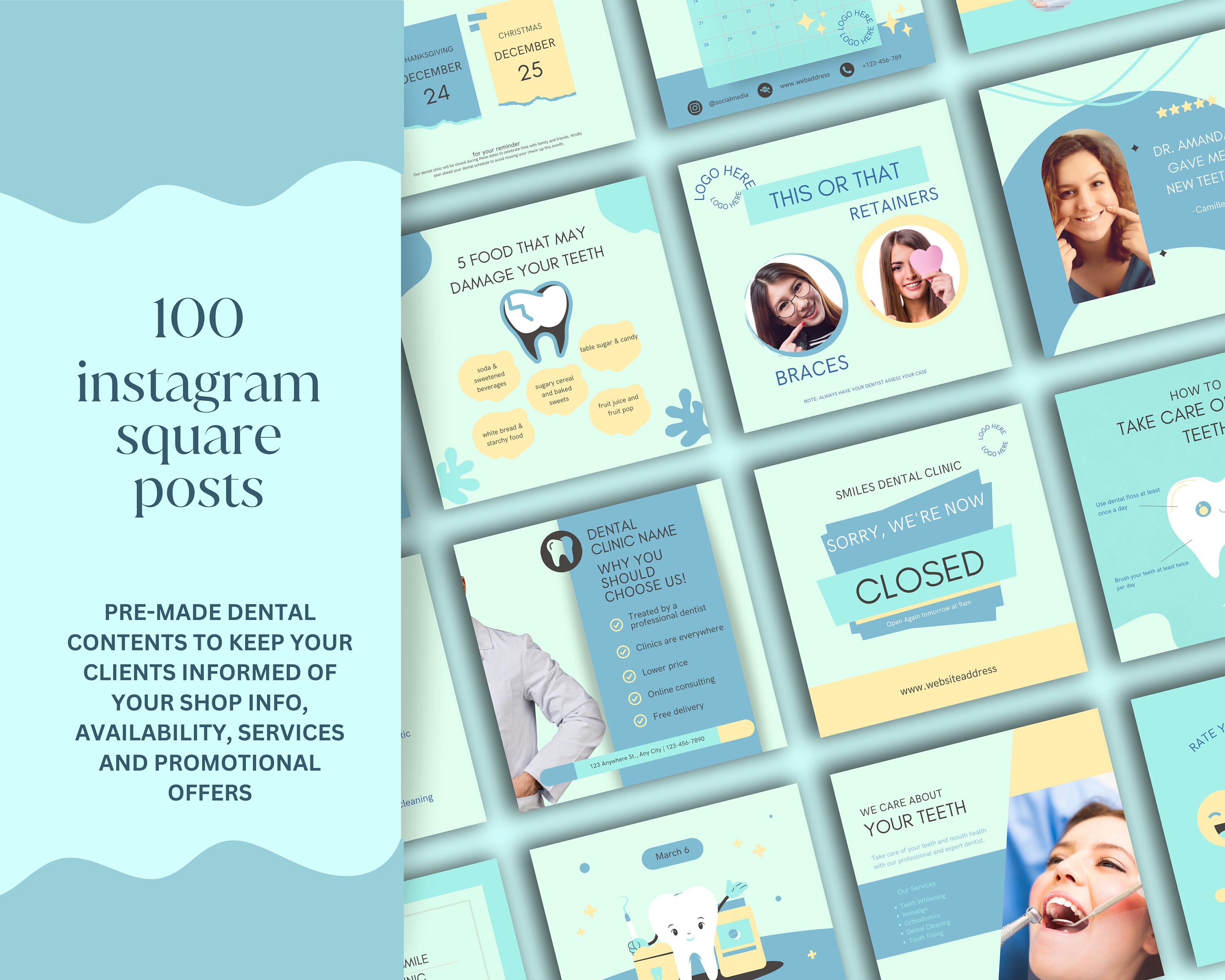 Dental Instagram Template Bundle for Dentist and Dental Clinic, With ...
