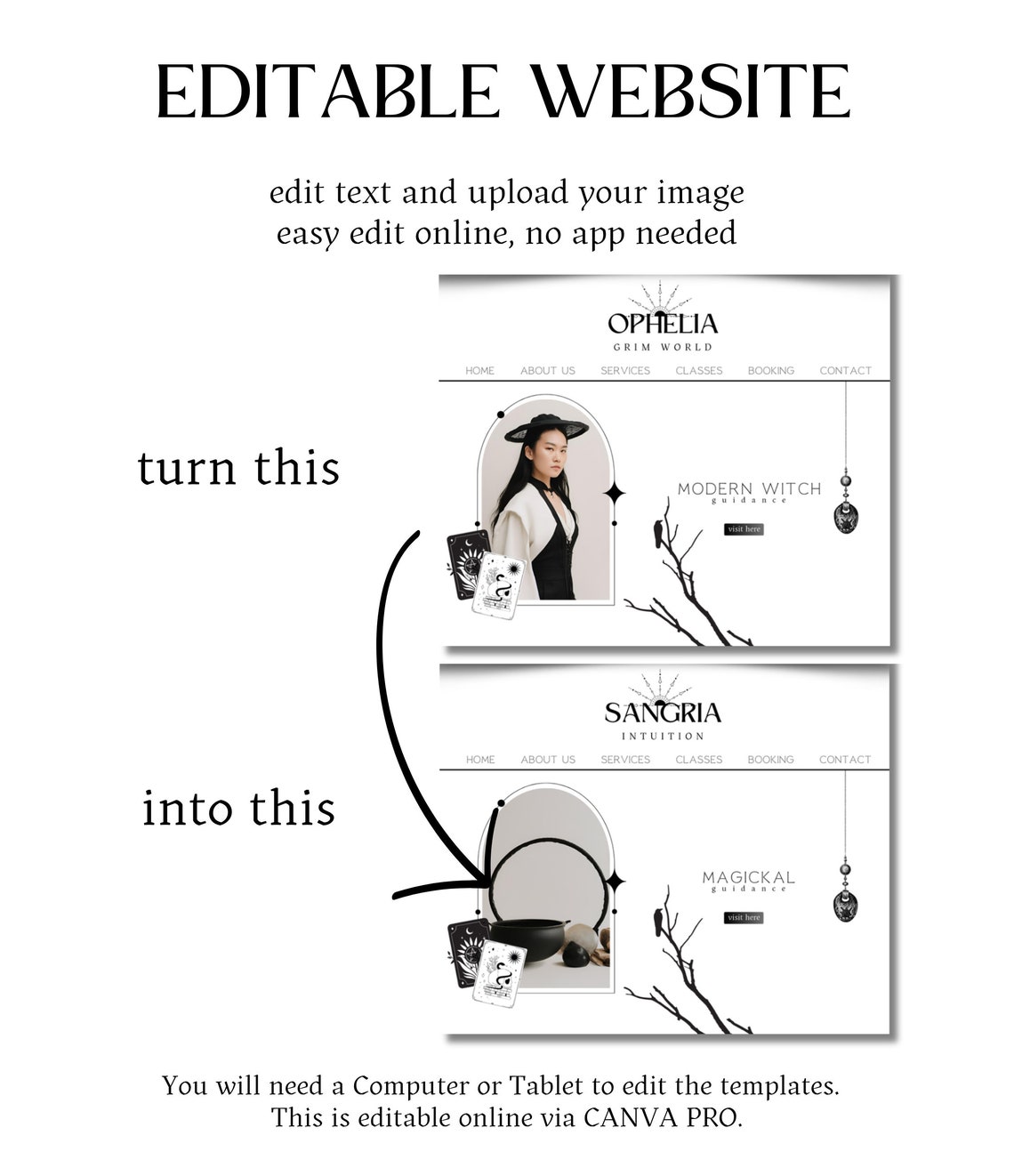Witchy Website Coaching Canva Template, Warlock Website, Witchy ...