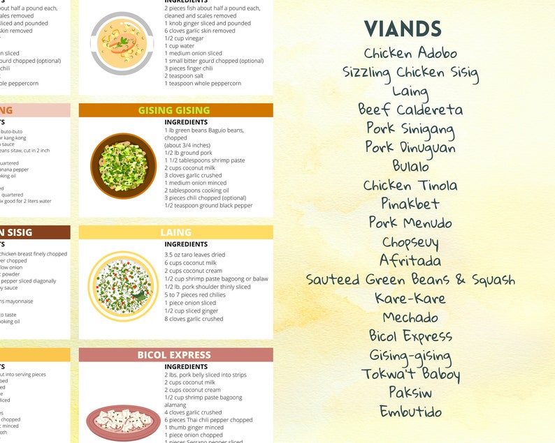 Recipe Card Filipino Cuisine | Printable Recipe Cards | How to Cook ...