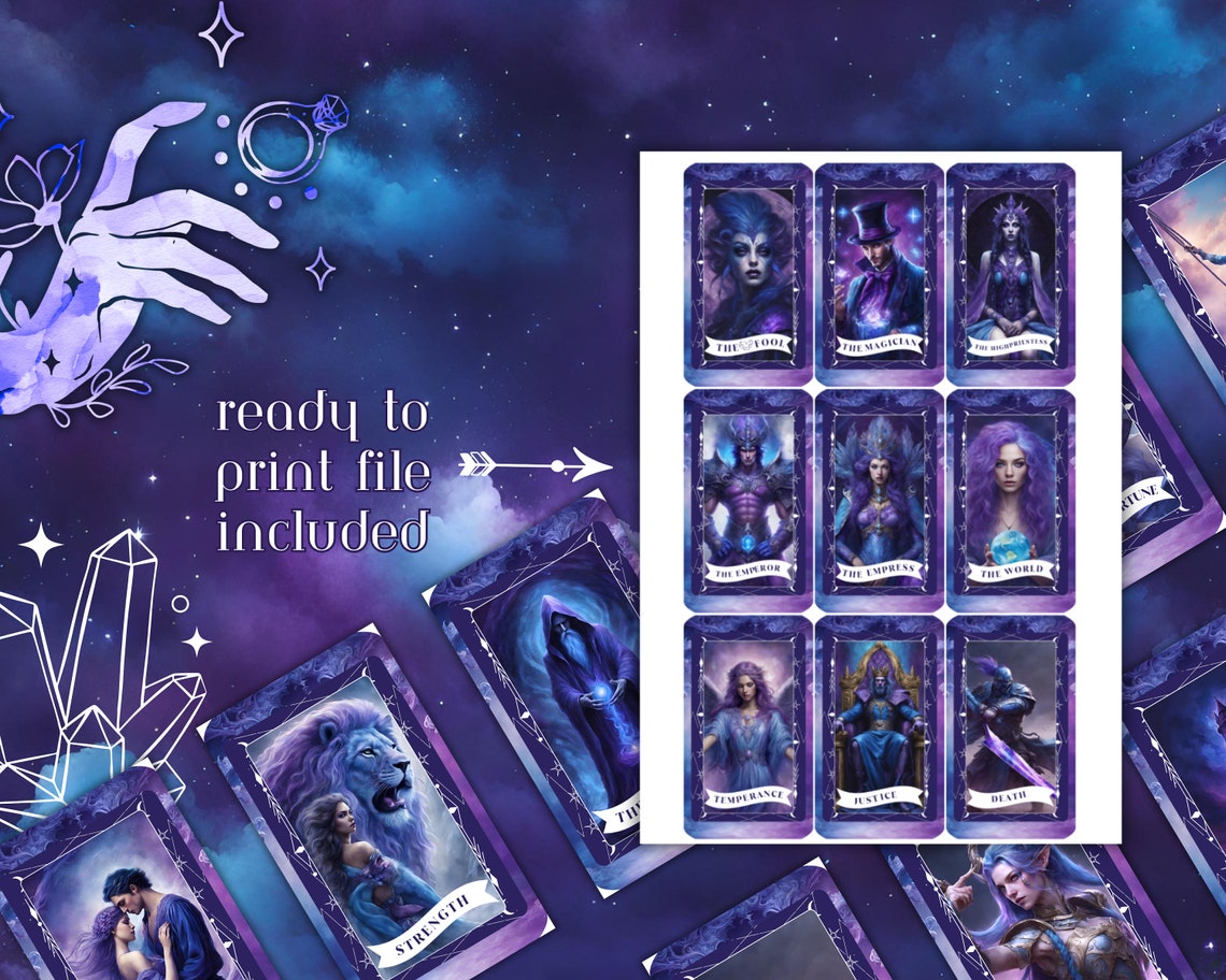 Printable Tarot Card Deck With 22 Major Arcana Cards Print at Home - Etsy