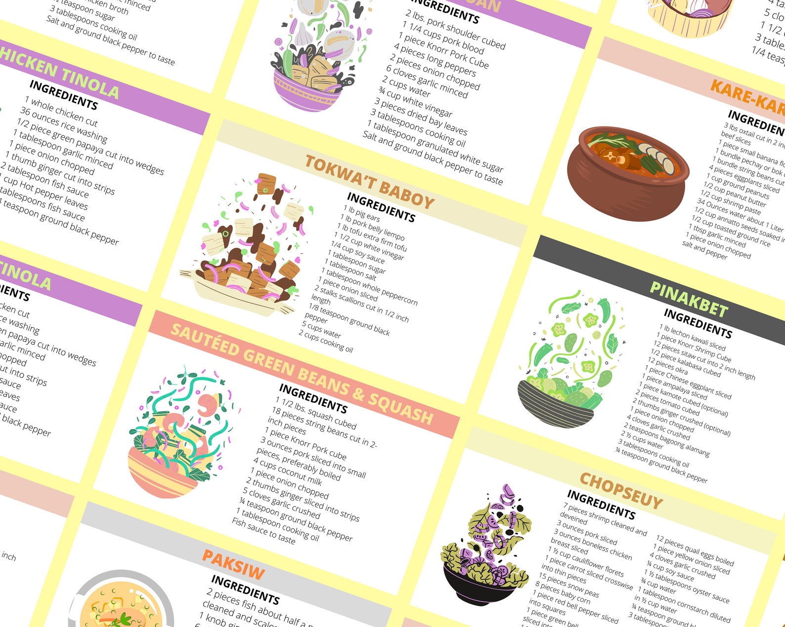 Recipe Card Filipino Cuisine | Printable Recipe Cards | How to Cook ...