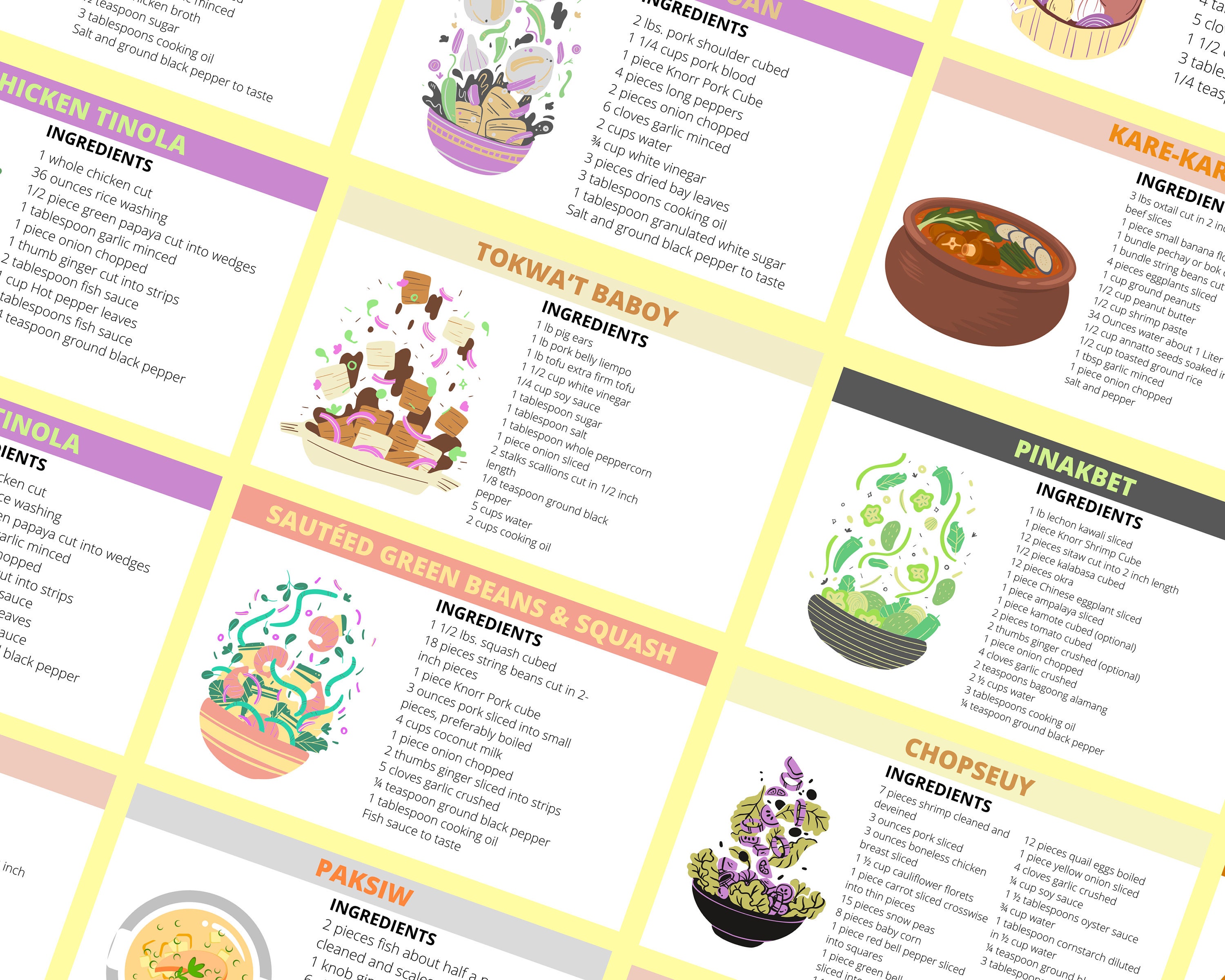 Recipe Card Filipino Cuisine | Printable Recipe Cards | How to Cook ...