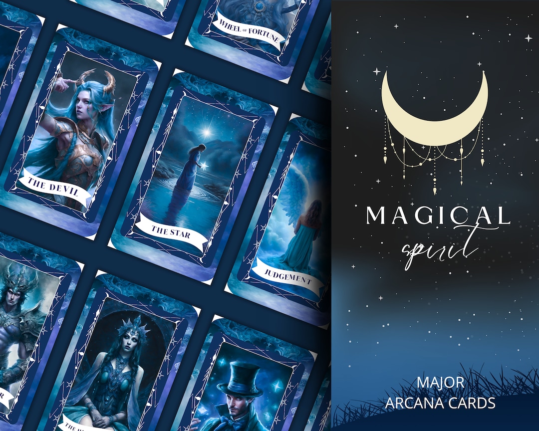 Printable Tarot Cards With 22 Major Arcana Cards in Magical Deck Cover ...