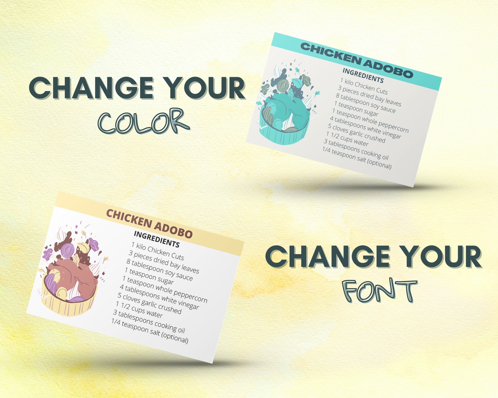 Recipe Card Filipino Cuisine | Printable Recipe Cards | How to Cook ...