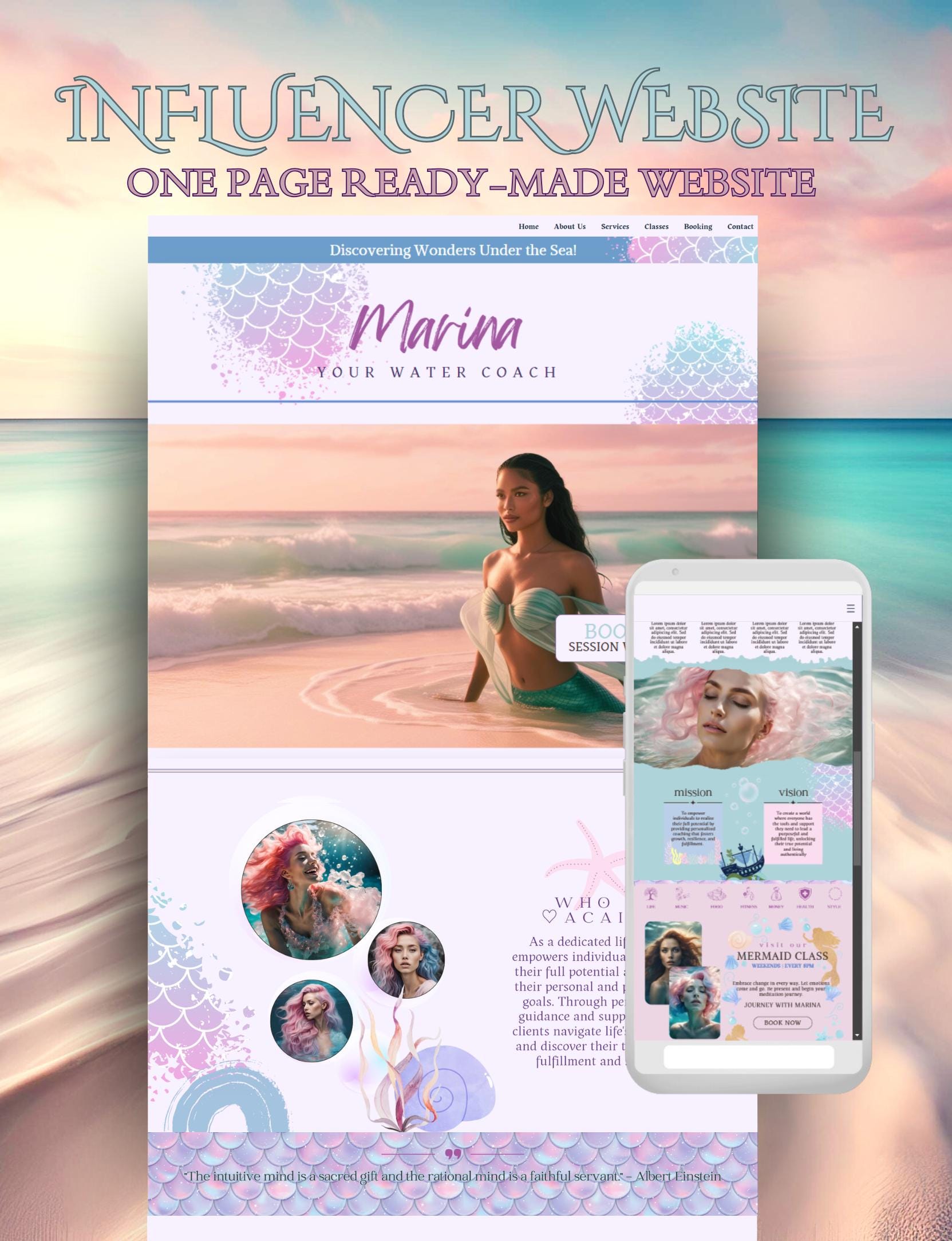 Mermaid Influencer Website, Coaching Website Marina Theme, Pastel ...