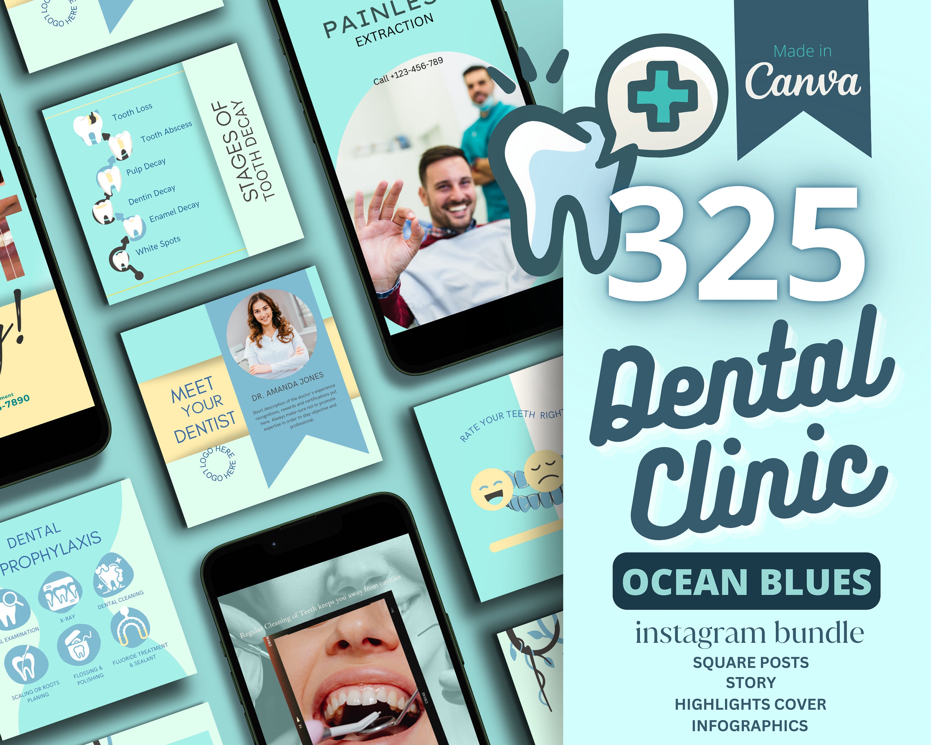 Dental Instagram Template Bundle for Dentist and Dental Clinic, With ...