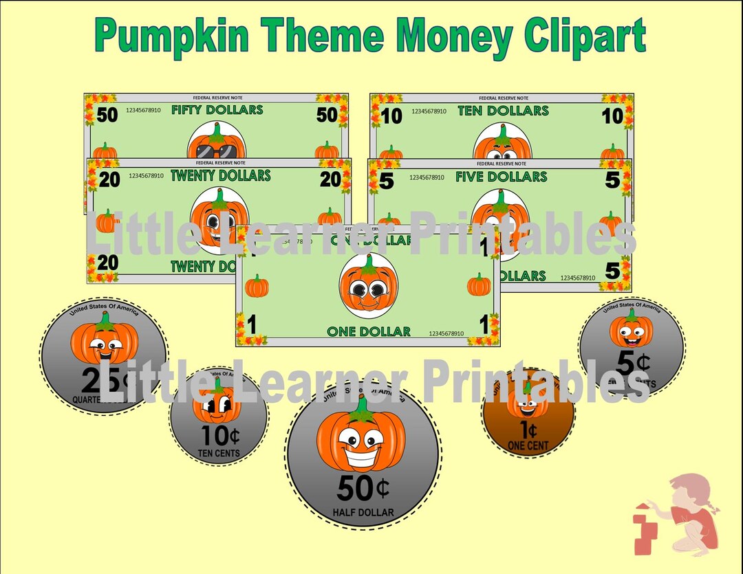 Pumpkin Theme Play Money Clipart - Etsy