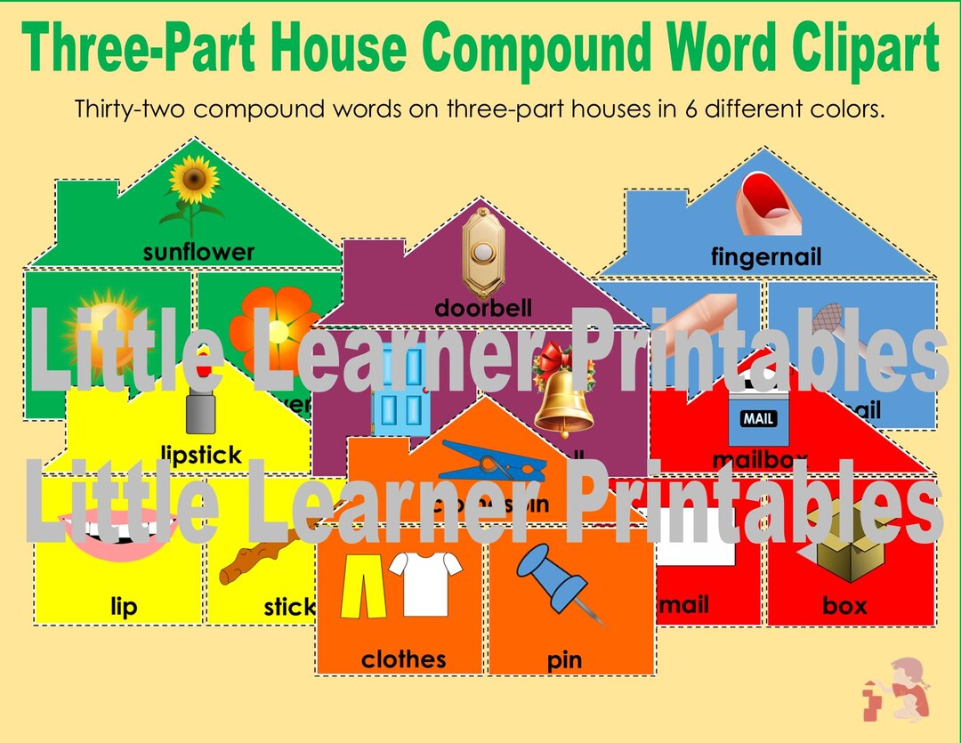 Compound Words Three Part House Puzzle Clipart - Etsy