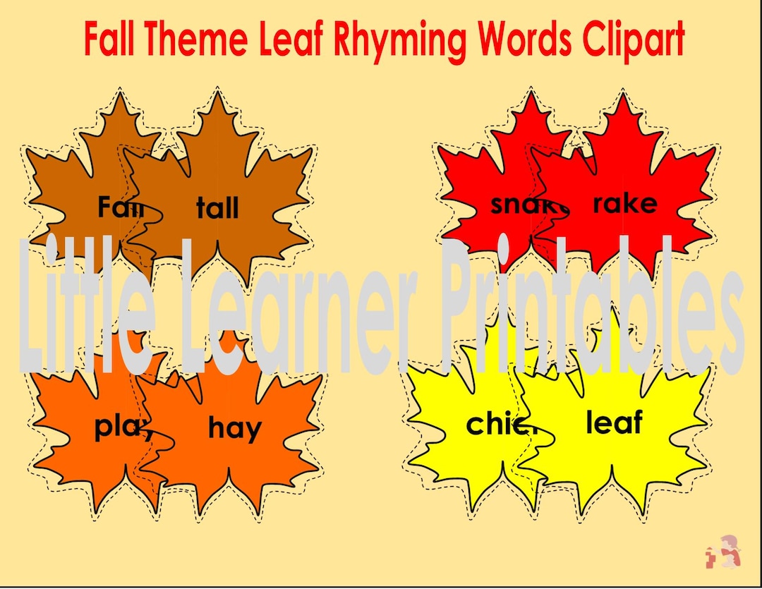 Fall Theme Leaf Rhyming Words Clipart - Etsy