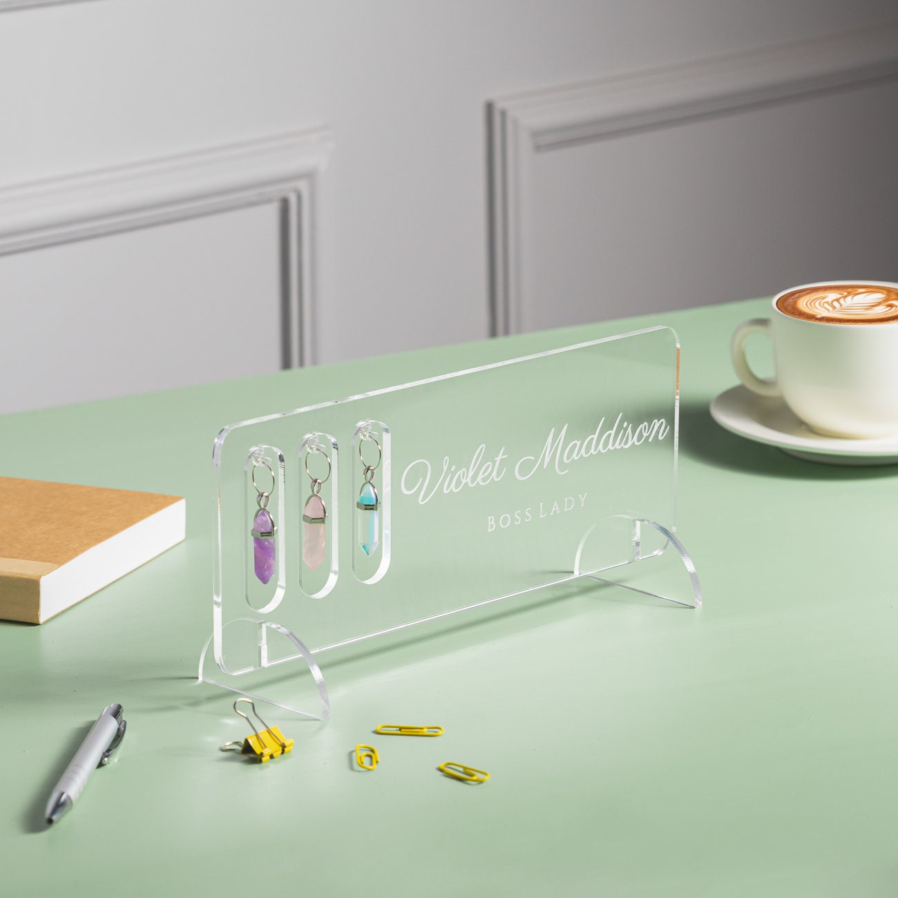 Desk Name Plate Three Stone Table Plaque Personalized Acrylic Name ...