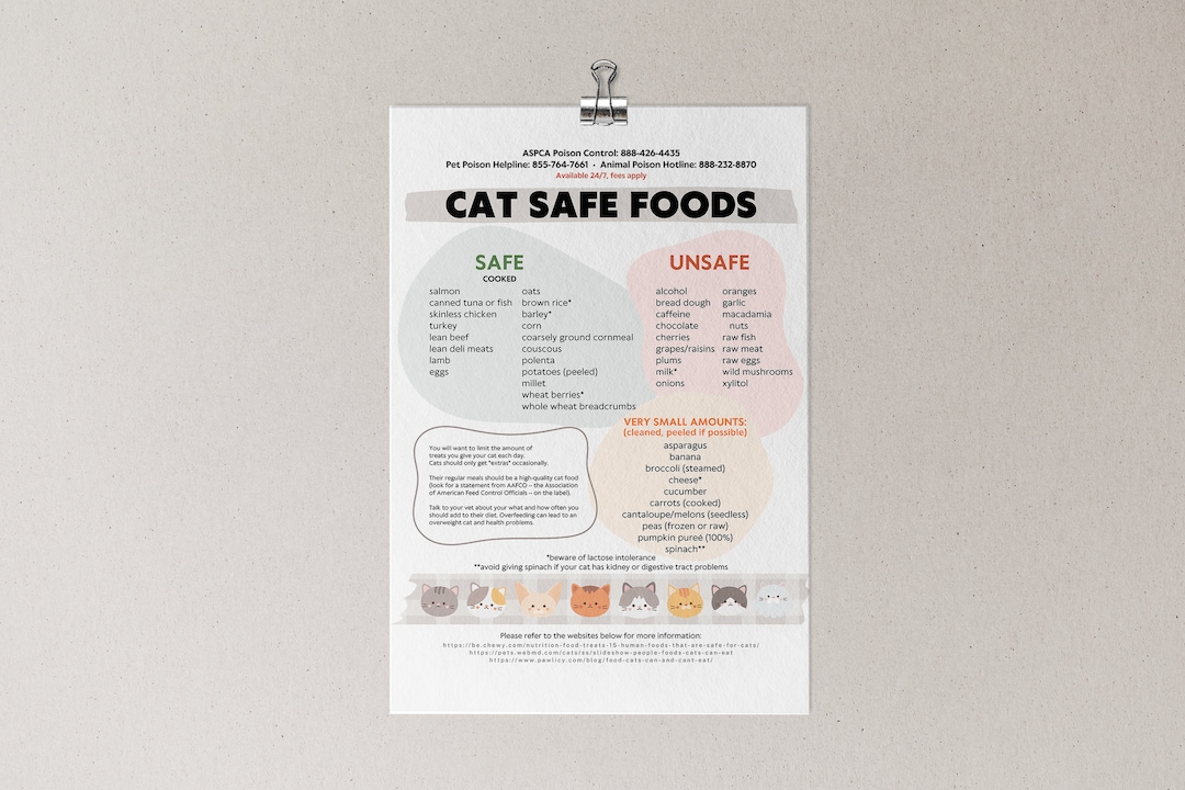 Cat Safe & Unsafe Food List 8.5 X 11 DIGITAL DOWNLOAD - Etsy