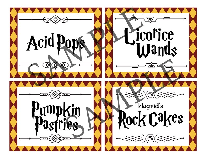 Wizard Party Food Labels: Red and Gold Diamond Design (digital Download ...