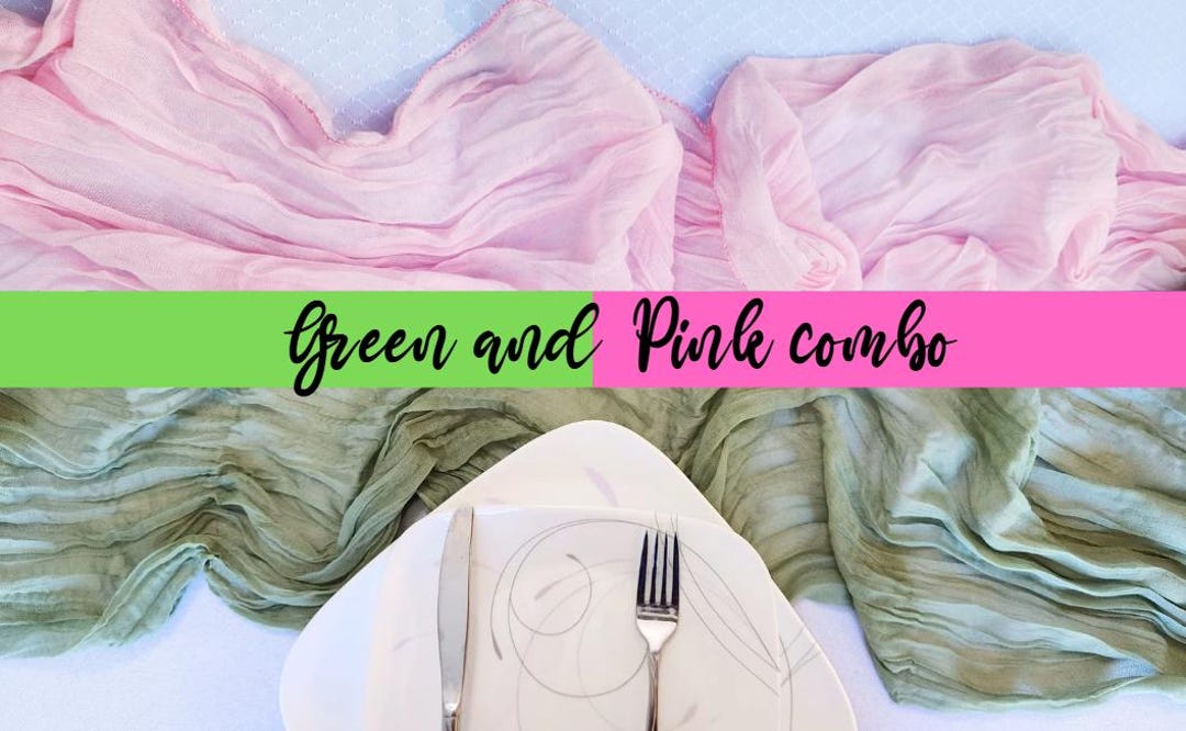 Pink & Sage Green Cheesecloth Table Runner Set 2 Pack Decor for Good ...