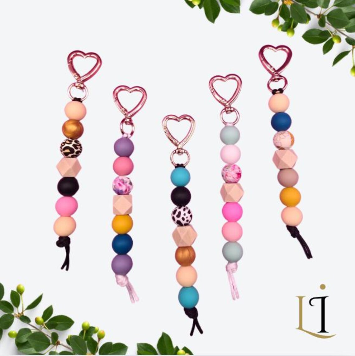 Silicon Bead Keychains With Heart Shaped Clasp This Beaded Keychain ...