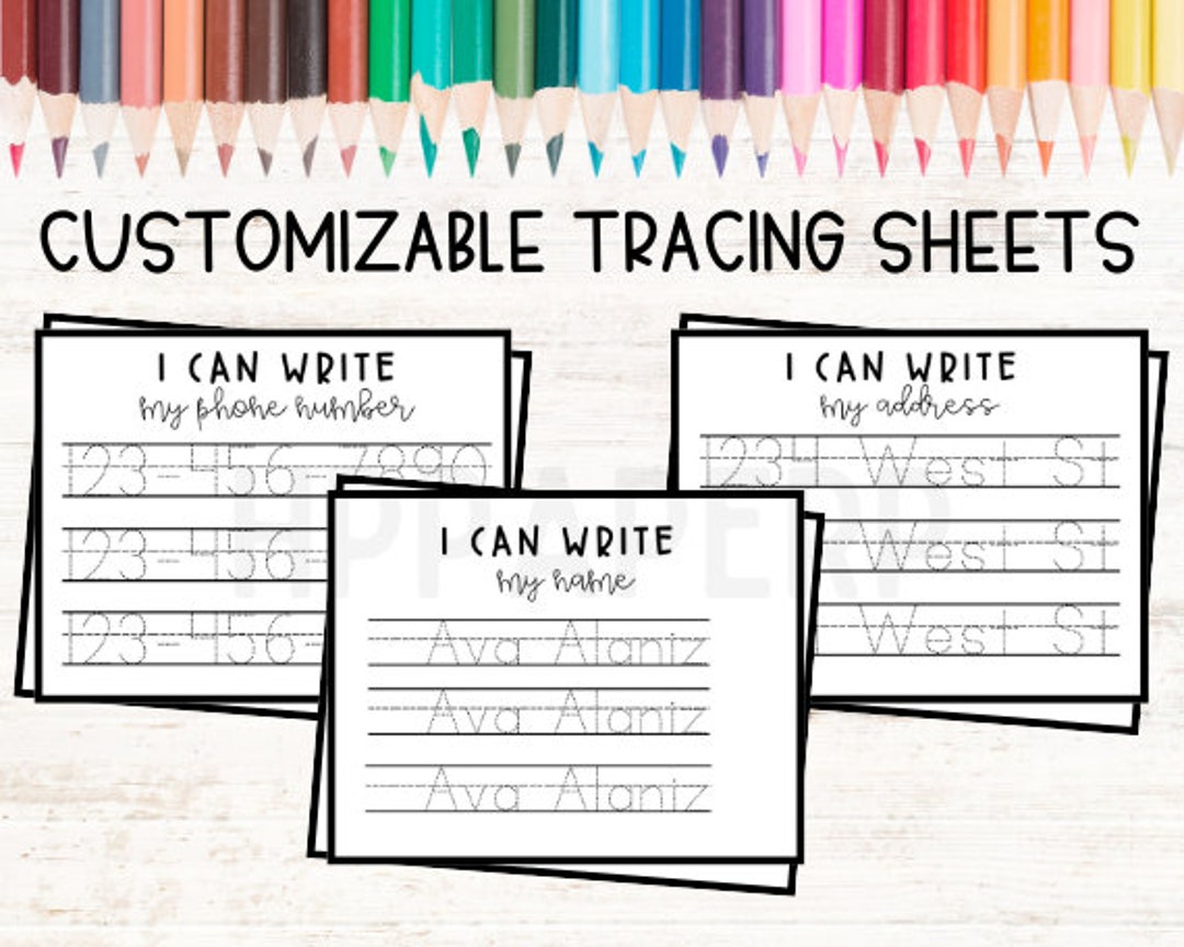 Customizable Tracing Sheets; Name, Address & Phone Number - Digital ...