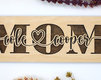 Mom Sign, Mother Gift Sign With Kids Names, Custom Wood Sign ...