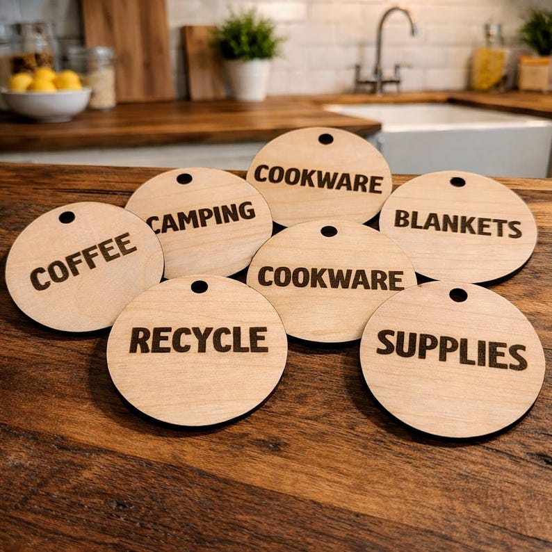 Custom Engraved Wood Tags, Personalized Home Organization Tags, Storage ...