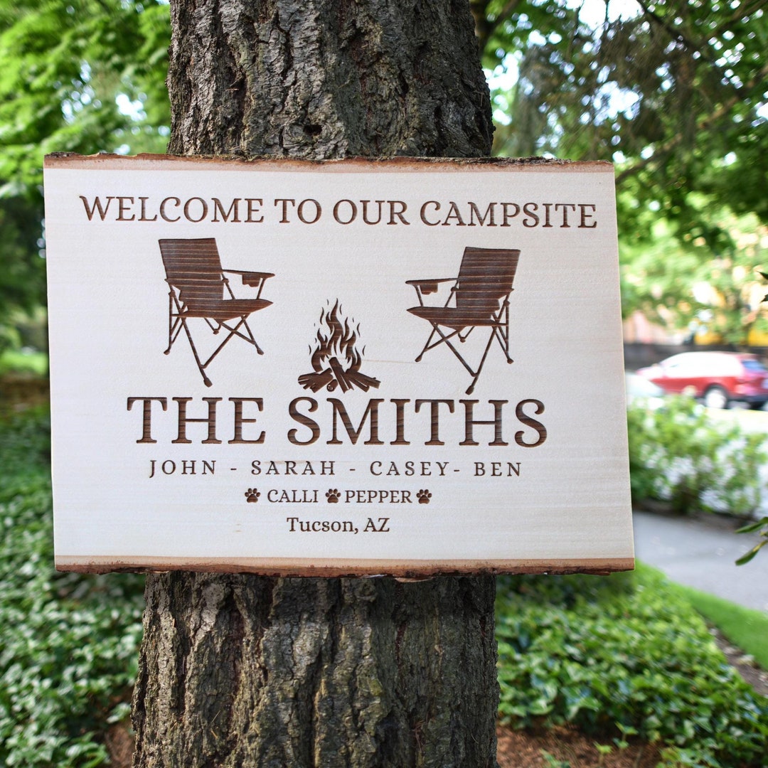 Custom Laser Engraved Rustic Wood Camping Sign, Personalized Campground ...