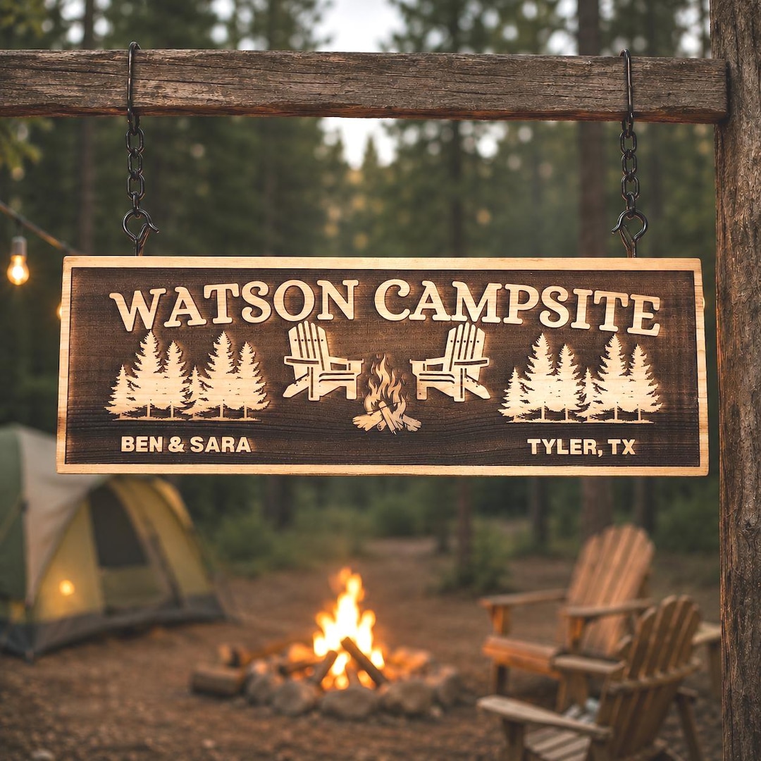 Custom Cedar Camping Sign – Personalized Family Name Camp Sign for ...