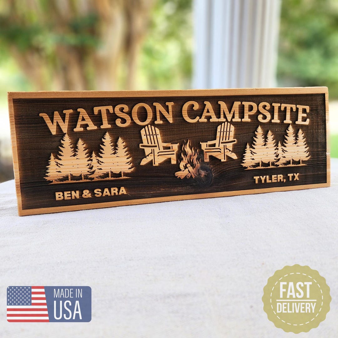 Rustic Sign for Campsite - Personalized Family Camping Sign, Outdoor ...