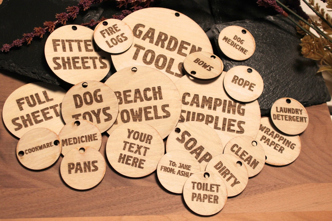 Custom Engraved Wood Tags, Personalized Home Organization Tags, Storage ...
