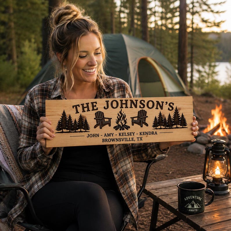Custom Cedar Camping Sign – Personalized Family Name Camp Sign for ...