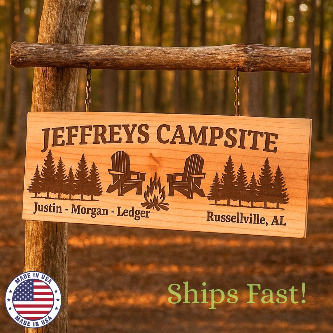 Custom Cedar Camping Sign – Personalized Family Name Camp Sign for ...
