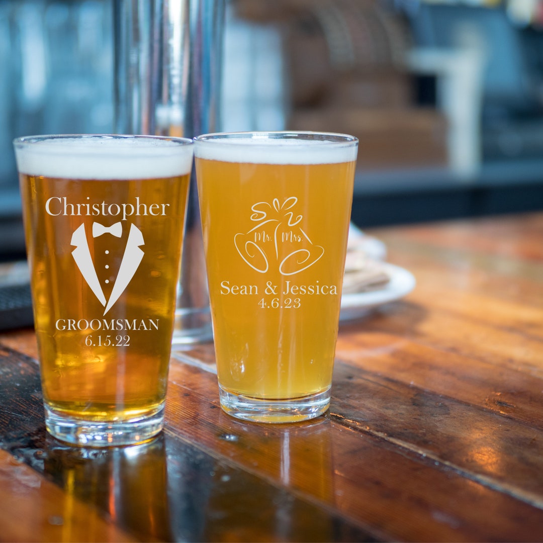Personalized Pint Glass, Custom Beer Glass for Groomsmen & Bridal Party ...