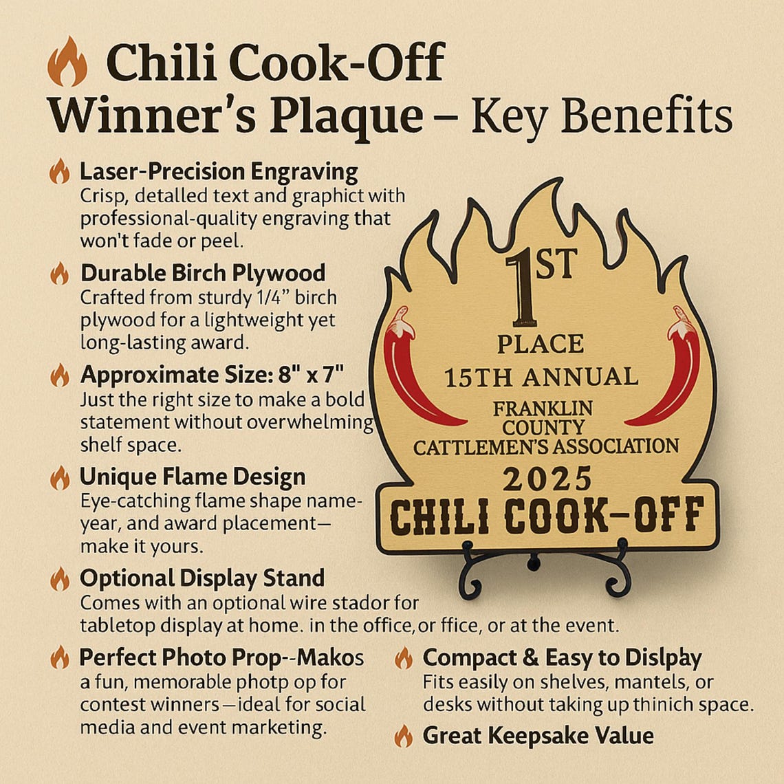 Chili Cookoff Award Plaque, Custom Trophy Award Cooking Contest Prize ...