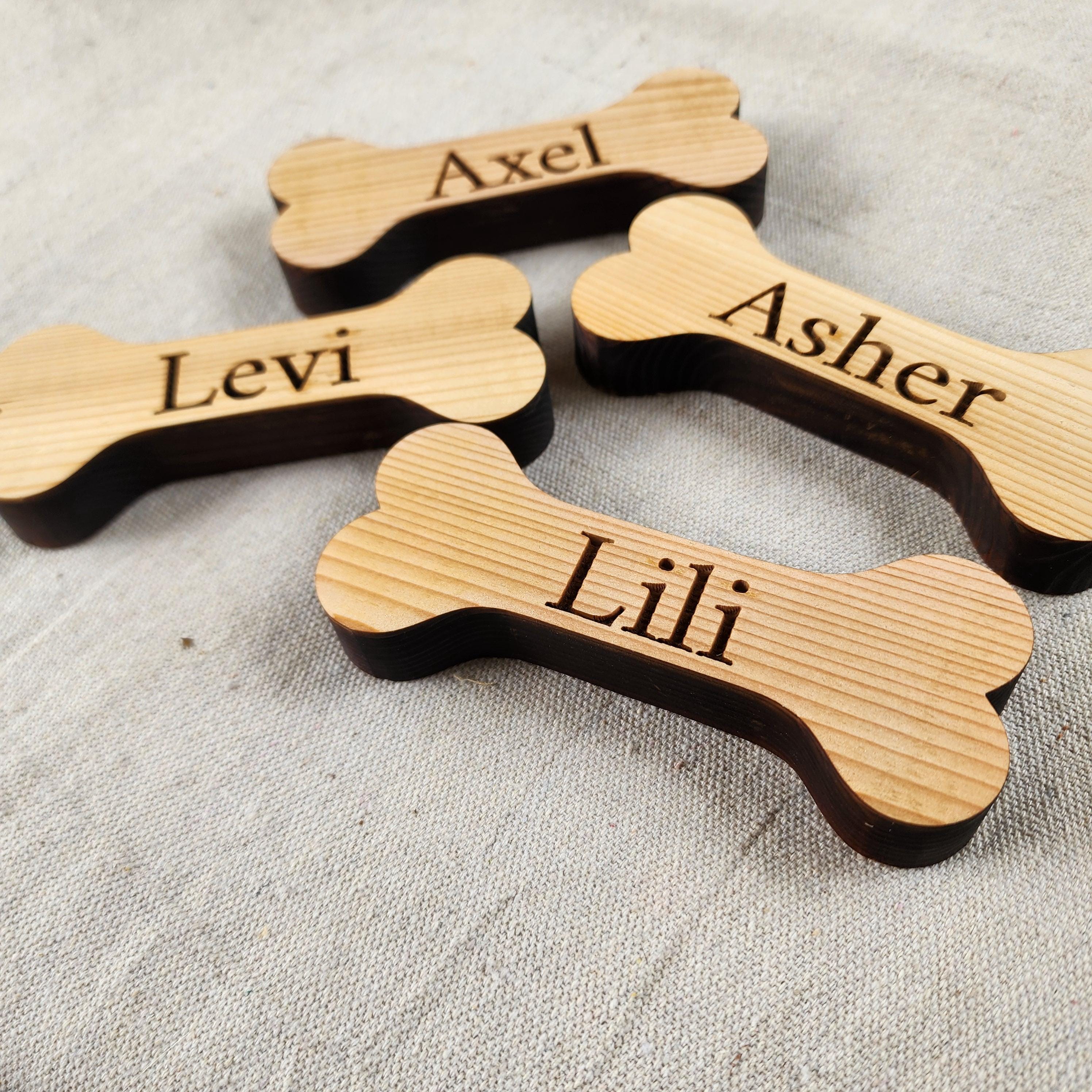 Personalized Wooden Dog Bone Name Tag – Camping Sign Add-on, Rustic Dog ...