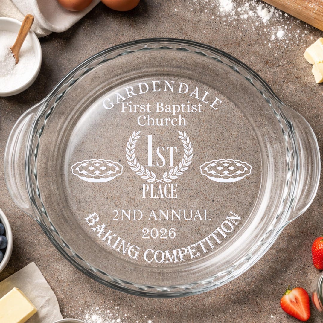 Baking Competition Award Dish – Custom Glass Pie Dish for Church Events ...