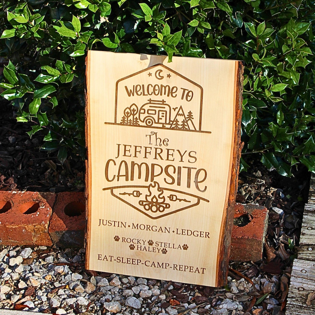 Custom Laser Engraved Rustic Wood Camping Sign, Personalized Campground ...