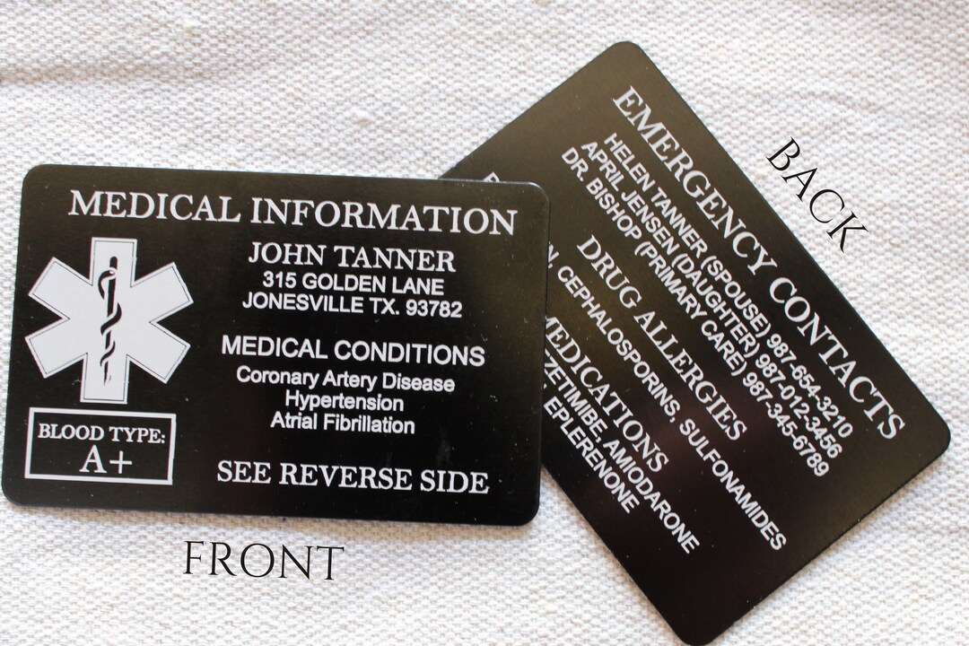 Medical Alert ID Card, Personalized Emergency Contact Information ...