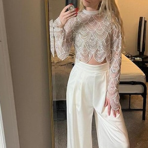 Sheer Tulle Topper With Long Sleeves.modern Bridal Top.handmade ...