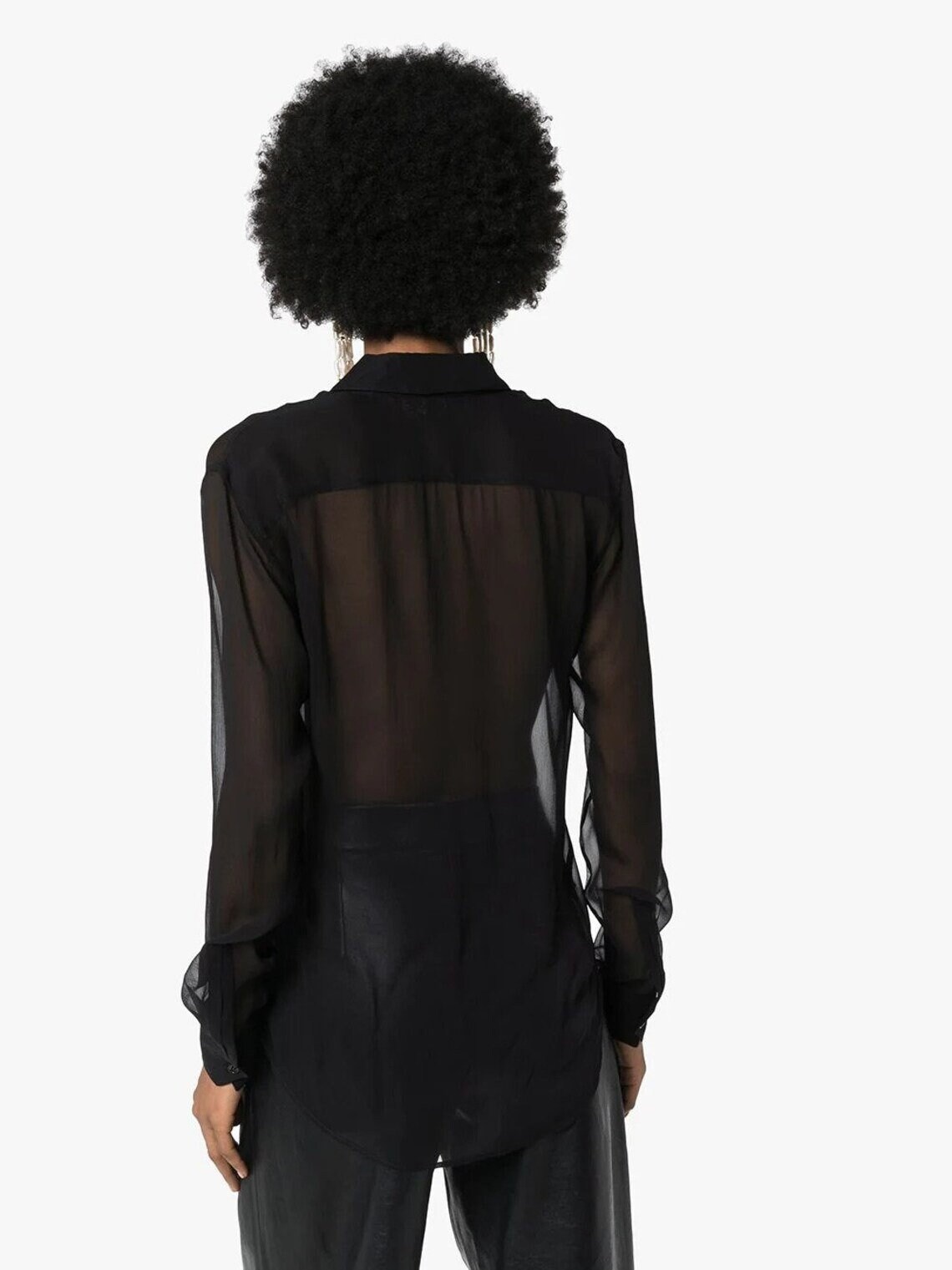 Sheer Button-up Shirt/mesh Collared Shirt/long Sleeve Blouse Black ...