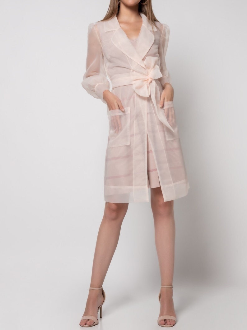 Sheer Organza Pocket Coat/classic Organza Trench Coat. Fashion Design ...