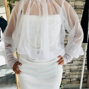 Wedding Cover Up/organza High Neck Long Bow Tie Cover up With Covered ...