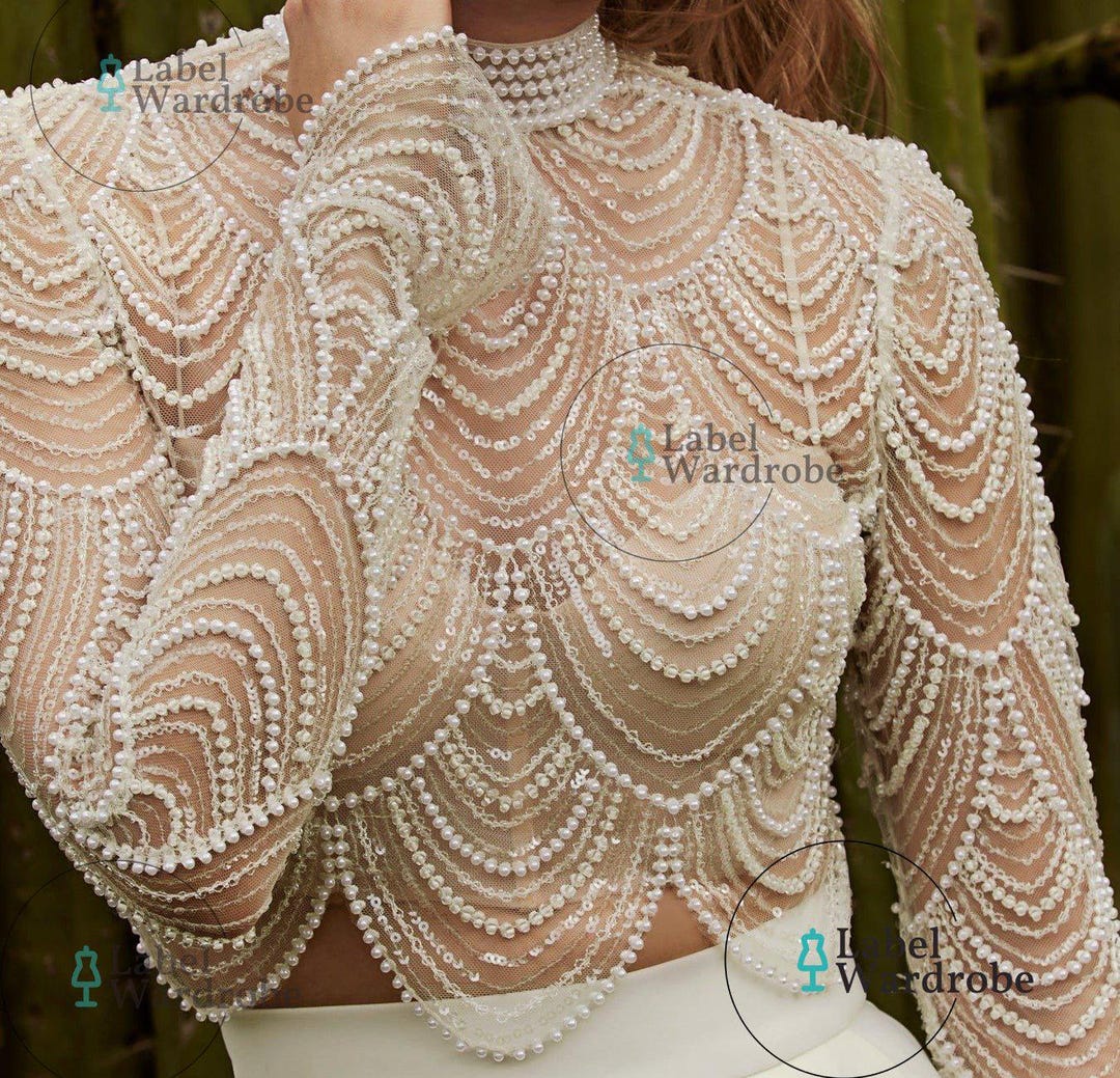 Sheer Tulle Topper With Long Sleeves.modern Bridal Top.handmade ...