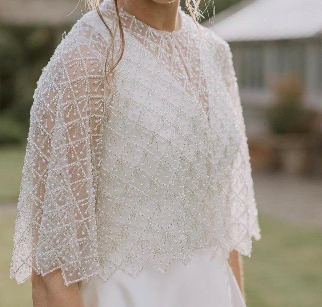 Pearl Bridal Topper.tulle Bridal Jacket.bridal Topper Beaded.wedding ...