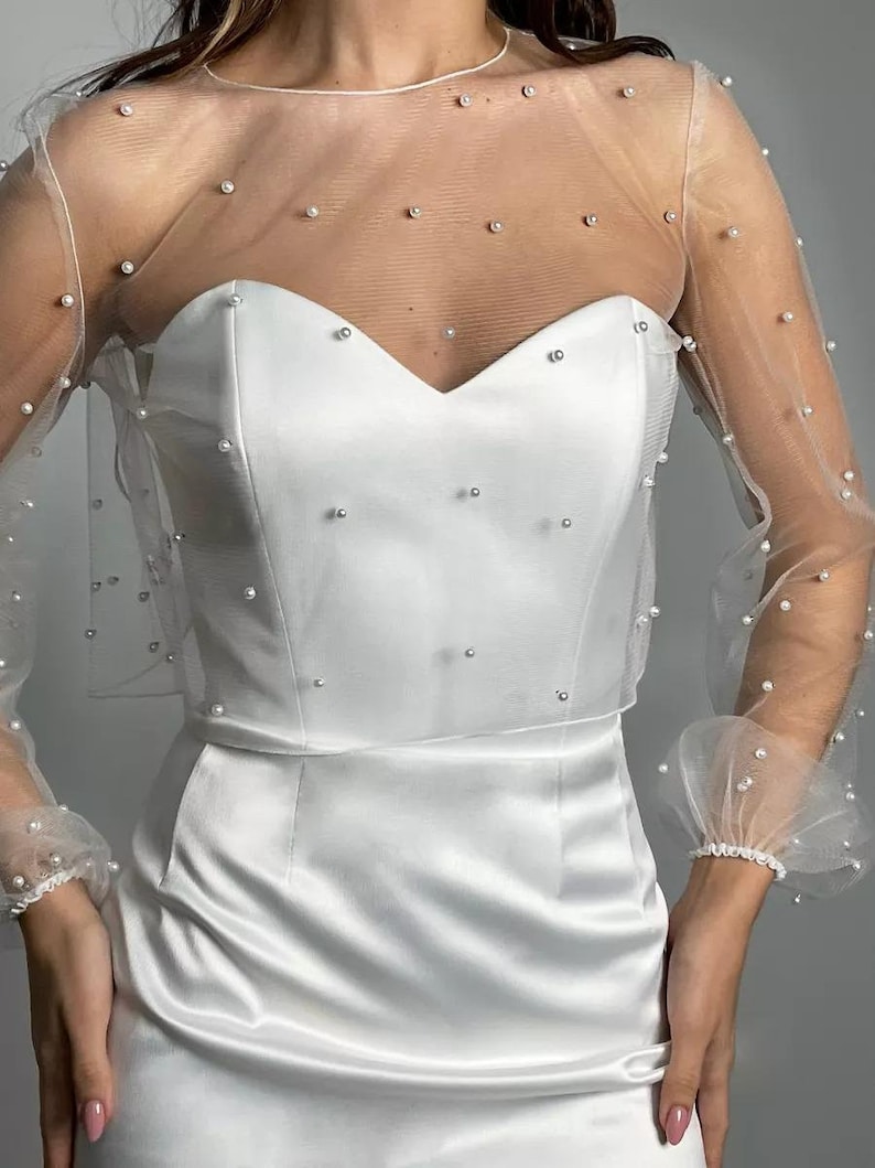 Pearl Tulle Bridal Topper: Long Sleeve Wedding Bolero - Etsy