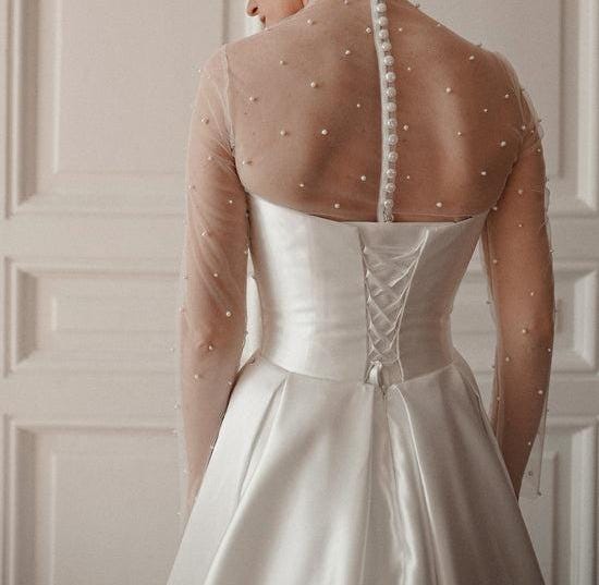 Bridal Pearl Lux Bridal Sheer Tulle Topper With Long Sleeves.modern ...