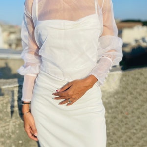 Wedding Cover Up/organza Cover up With Covered Buttons Puffy Sleeve for ...