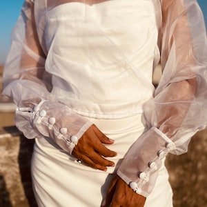 Wedding Cover Up/organza Cover up With Covered Buttons Puffy Sleeve for ...