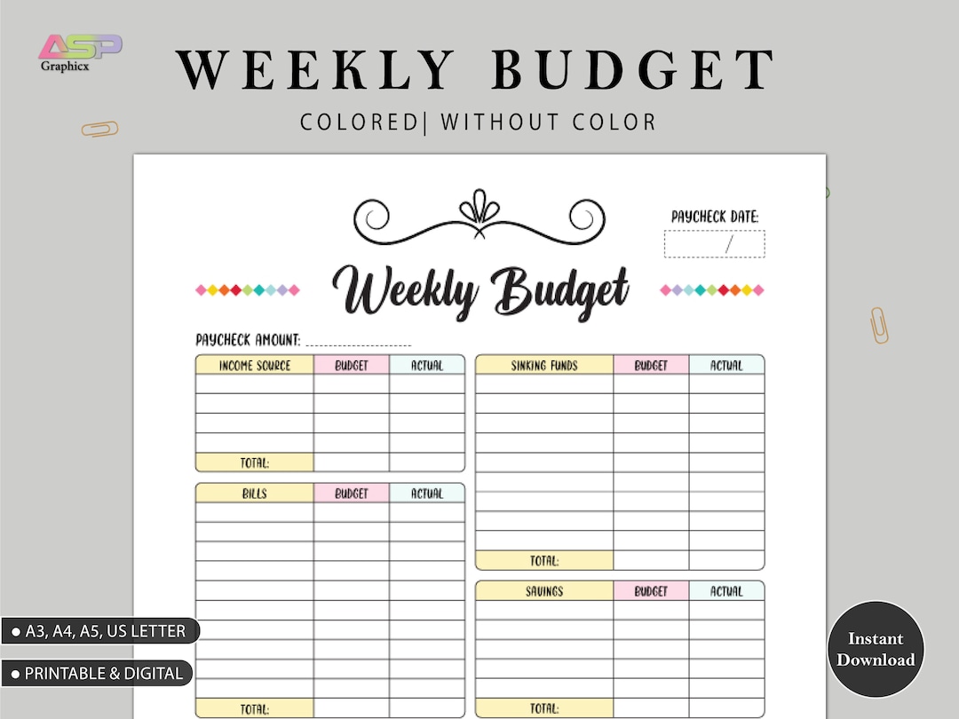 Weekly Budget | Weekly Budget Template | Weekly Budget Planner Digital ...