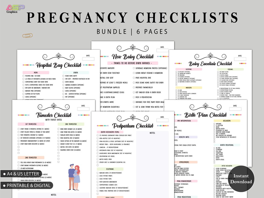 Pregnancy Checklists Bundle | Pregnancy to Do Lists | Pregnancy ...