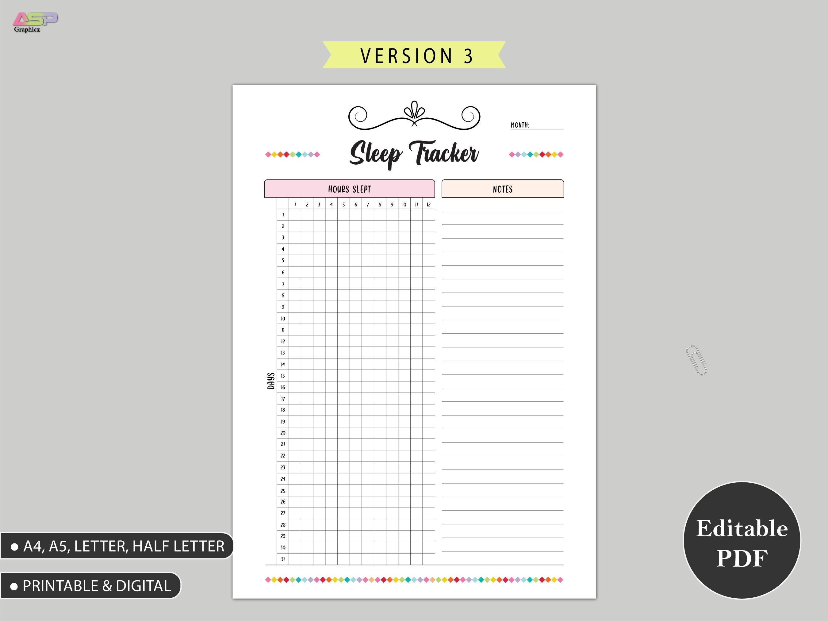 Sleep Tracker Printable, Monthly Sleep Log, Sleep Quality Journal ...