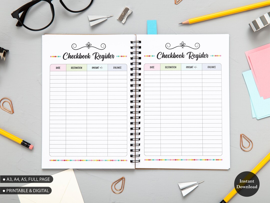 Checkbook Register Planner Printable, Balance, Tracker, INSTANT ...